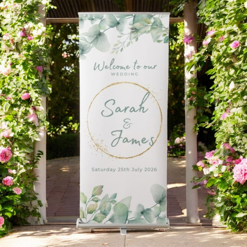 Green Leaves Wedding Roller Banner, Wedding Welcome Banner ...
